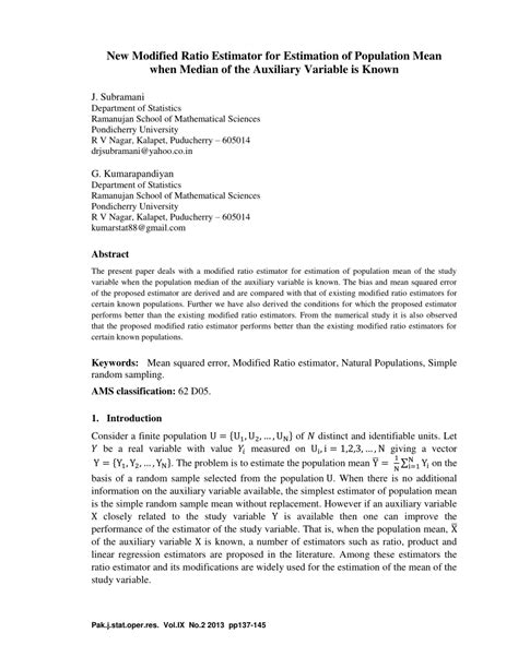 Pdf A New Modified Ratio Estimator For Estimation Of Population When