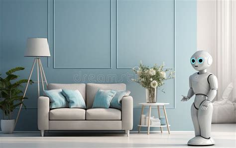 Home Robot Assistant In Modern Minimalist Interior Stock Illustration