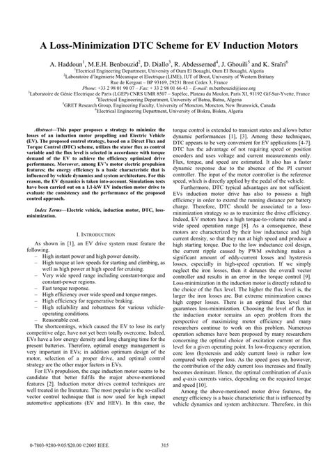 Pdf A Loss Minimization Dtc Scheme For Ev Induction Motors