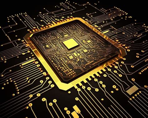 Premium AI Image Golden Microchip Pattern Technology Concept Generative Artificial Intelligence