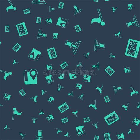 Set Folded Map With Location Marker Flag And Gps Device On Seamless