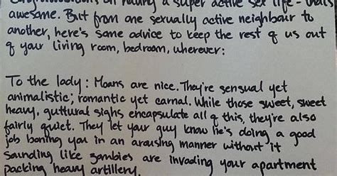 My Neighbours Have Super Loud Obnoxious Sex I Left A Note In The Entrance To Their Building