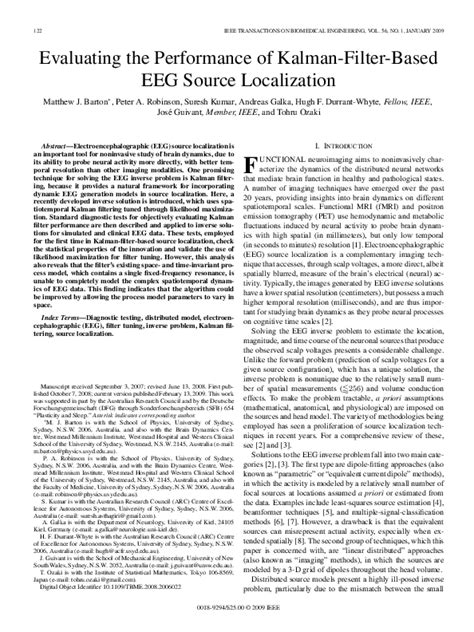 Pdf Evaluating The Performance Of Kalman Filter Based Eeg Source Localization