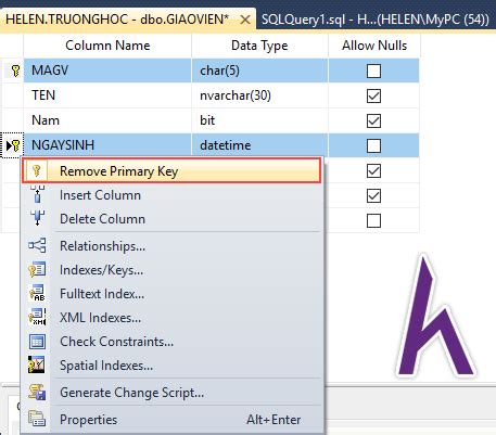 Tạo khóa chính trong SQL Server How Kteam