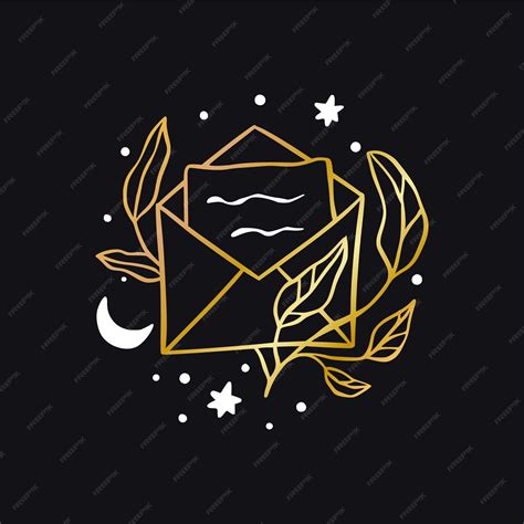 벡터 Boho 편지 메일 천상의 아이콘 별과 달 골드 로고 프리미엄 벡터