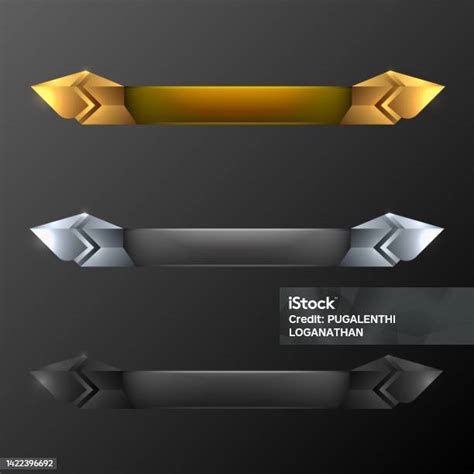 낮은 세 번째 제목 배너 바 금 은과 게임 Ui 디자인을위한 금속 검은 색 테두리 프레임 가상현실에 대한 스톡 벡터 아트 및