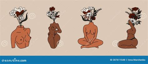 Set Of Naked Women Body With Flowers And Leaves Stock Vector Illustration Of Girl Abstract