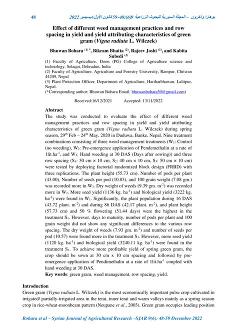 Pdf Effect Of Different Weed Management Practices And Row Spacing In