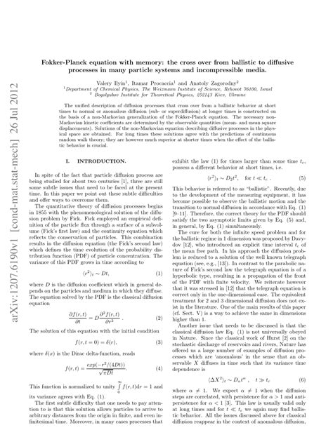 pdf fokker planck equation with memory the crossover from ballistic