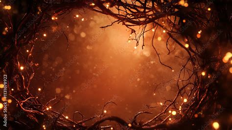 Spooky Dry Liana Vines With Glow And Twisted Branches In Form Of Square Rectangle And Oval