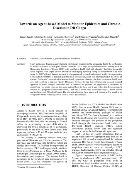 Pdf Towards An Agent Based Model To Monitor Epidemics And Chronic Diseases In Dr Congo