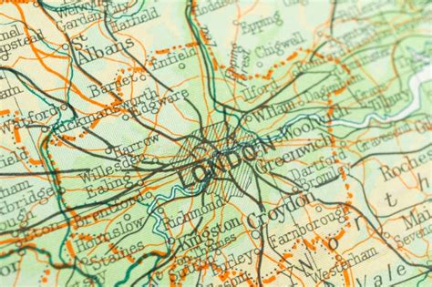 Topographic Map Showing Roads Railways Rivers Place Names Around London England Contour