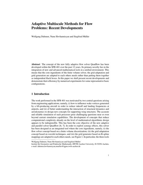 Pdf Adaptive Multiscale Methods For Flow Problems Recent Developments