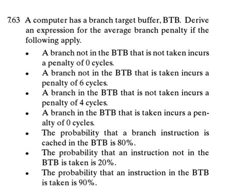 Solved 763 A Computer Has A Branch Target Buffer Btb