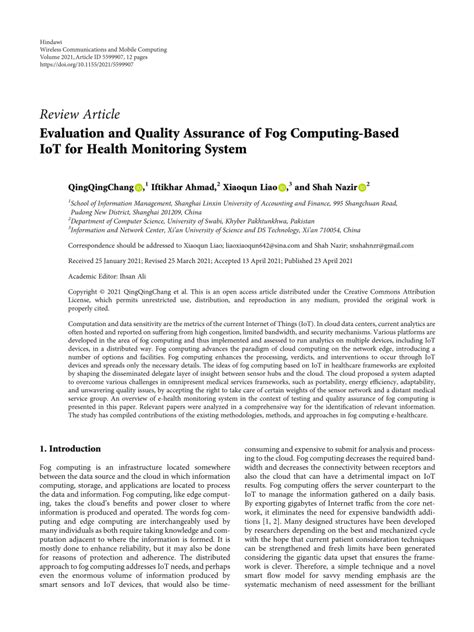 pdf evaluation and quality assurance of fog computing based iot for