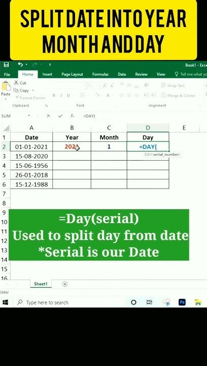 quickly split date into year month and day in excel how to split date