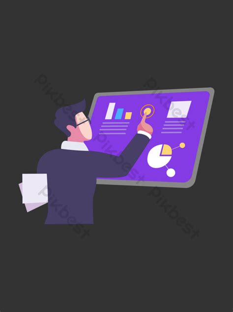 Check Data Male Vector Illustration Business Man Operating Computer Office PNG Images AI Free