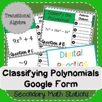 Classifying Polynomials Google Form Digital By Secondary Math Stations