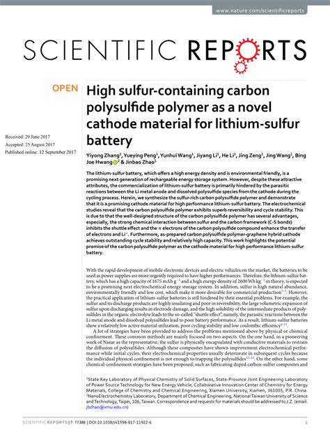 Pdf High Sulfur Containing Carbon Polysulfide Polymer As A Novel