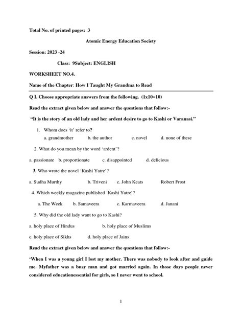 Class 9 English Worksheet 4 Pdf