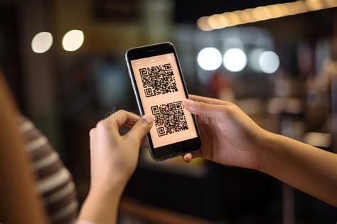 Woman Hand Using Mobile Phone Paying Via Mobile Qr Code Stock