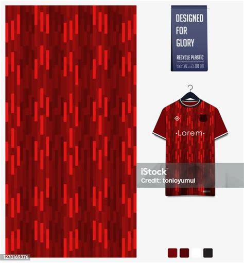 빨간색 그라데이션 형상 모양 추상적 배경입니다 축구 유니폼 축구 키트 스포츠 유니폼 직물 섬유 패턴 디자인 T 셔츠 모형 템플릿 디자인 스포츠에 대한 스톡 벡터 아트 및