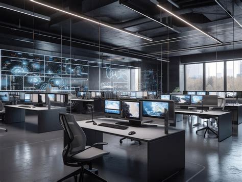 Aipowered Office With Realtime Data Display Stock Illustration