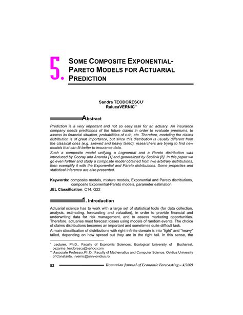Pdf Some Composite Exponentialpareto Models For Actuarial Prediction