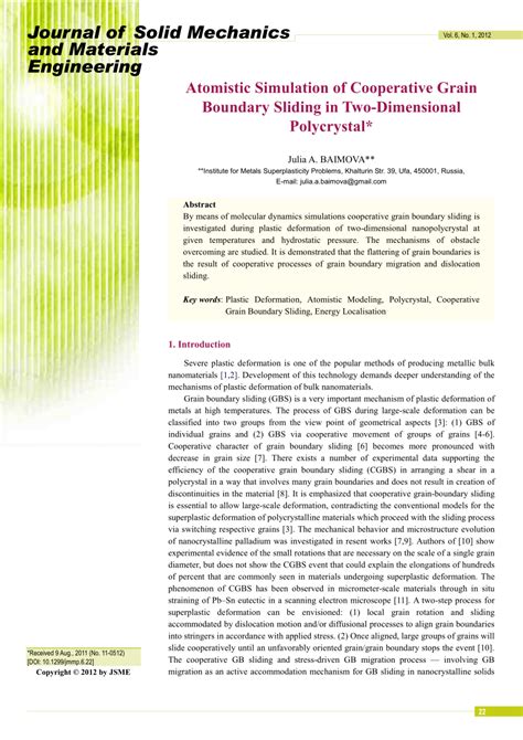 Pdf Atomistic Simulation Of Cooperative Grain Boundary Sliding In Two Dimensional Polycrystal
