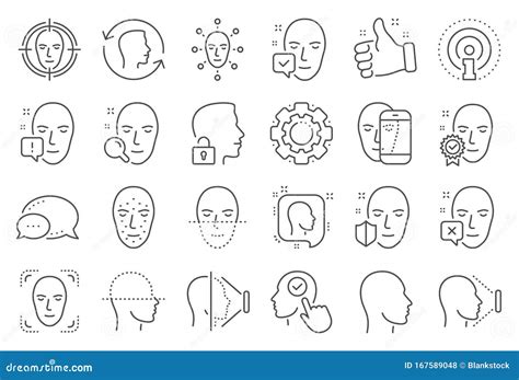 Face Recognition Line Icons Set Of Faces Biometrics Detection And Scanning Vector Stock Vector