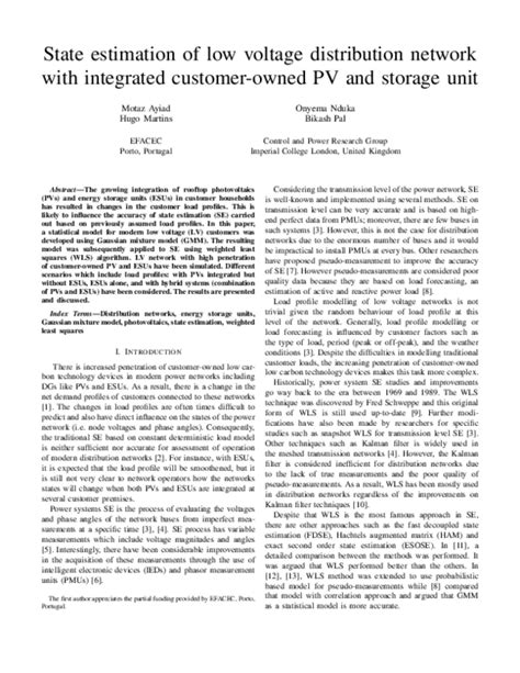 Pdf State Estimation Of Low Voltage Distribution Network With
