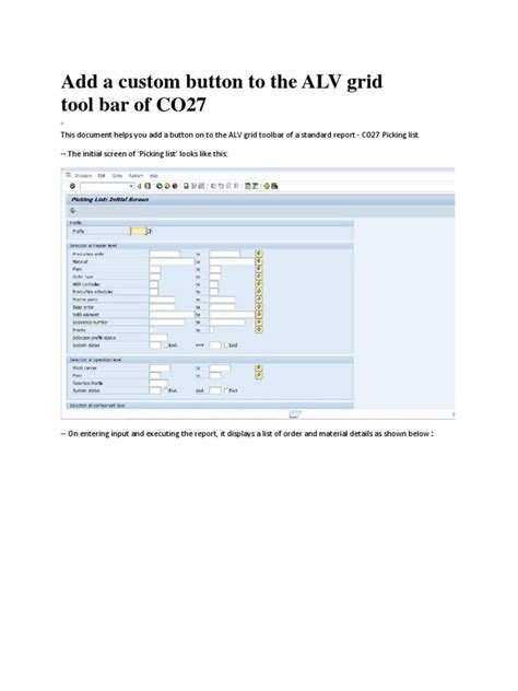 Add A Custom Button To The Alv Grid Tool Bar Of Co27 Pdf