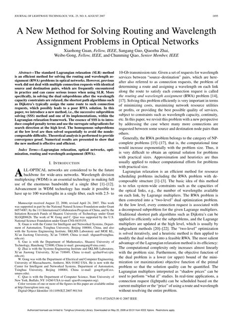 Pdf A New Method For Solving Routing And Wavelength Assignment Problems In Optical Networks