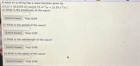solved a wave on a string has a wave function given by