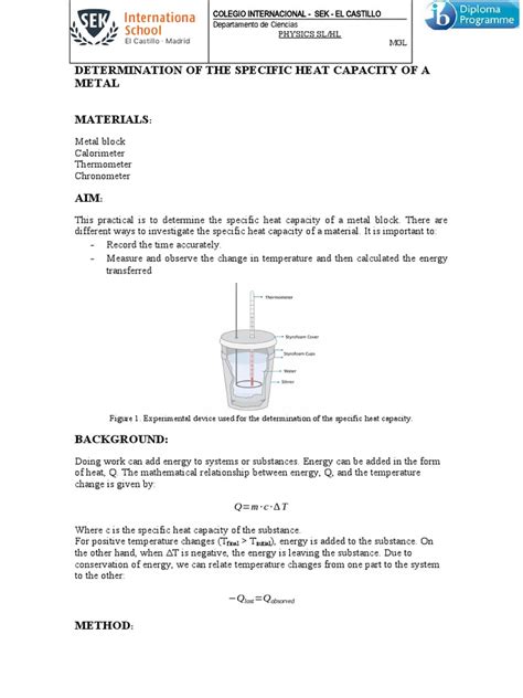 Practical 3 1 Determining The Specific Heat Capacity Pdf Heat Temperature