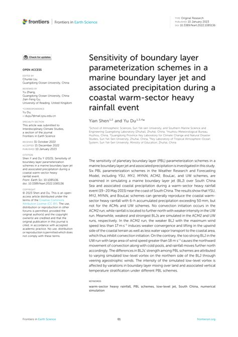 pdf sensitivity of boundary layer parameterization schemes in a