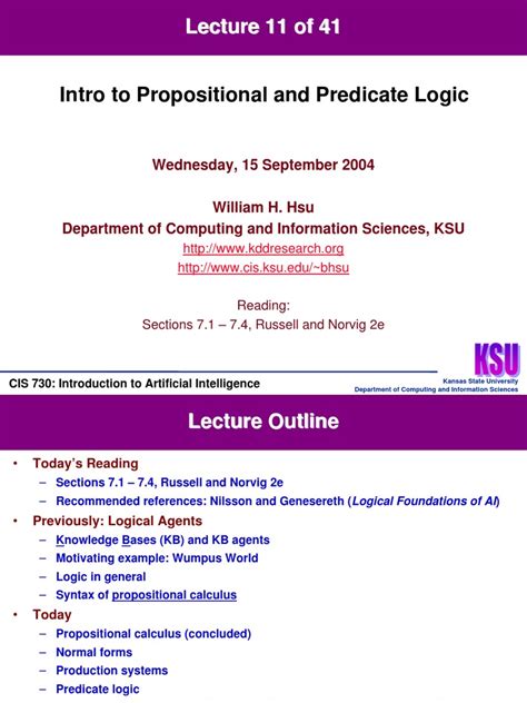 Lecture 11 20040915 Pdf First Order Logic Logic