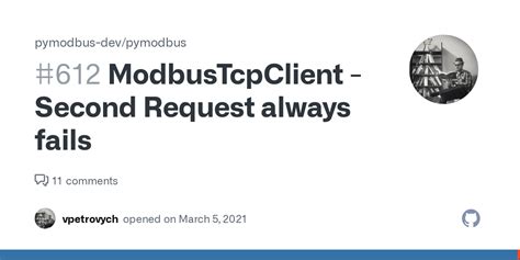 ModbusTcpClient Second Request Always Fails Issue Pymodbus Dev Pymodbus GitHub