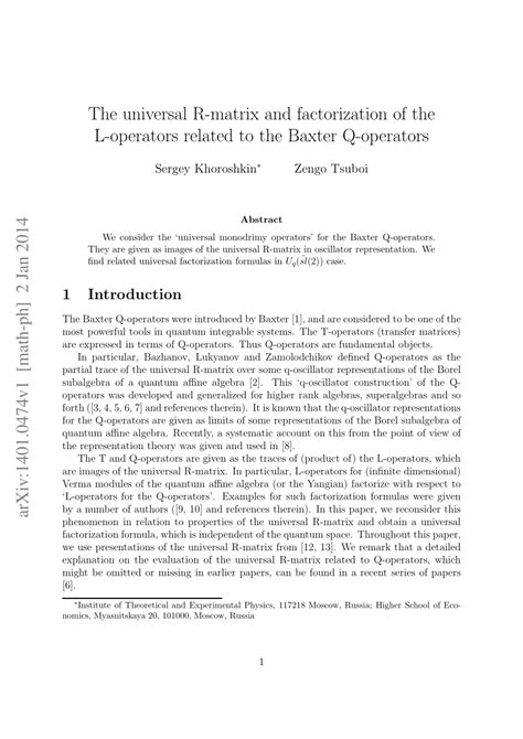 Pdf The Universal R Matrix And Factorization Of The L Operators