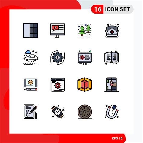 Set Of 16 Vector Flat Color Filled Lines On Grid For Wet Road Car Jungle Bad Weather Condition