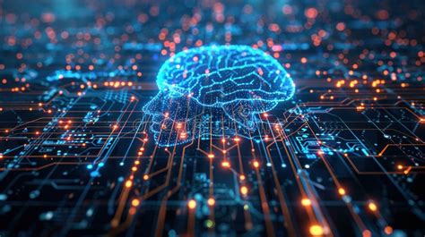 Digital Illustration of a Brain-shaped Network on an Electronic Circuit ...