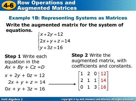 4-6 Row Operations and Augmented Matrices Warm Up Lesson Presentation - ppt download