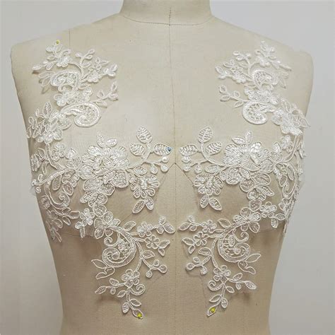 아이보리 자수 레이스 꽃 아플리케 트림 베일 Diy 수제 재료 웨딩 드레스 장식 액세서리 34x16cm 1 쌍 2 개 패치 Aliexpress