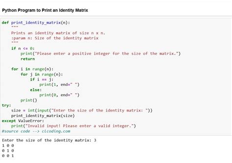Day 52 Python Program To Print An Identity Matrix Dpg6pybj Python Coding