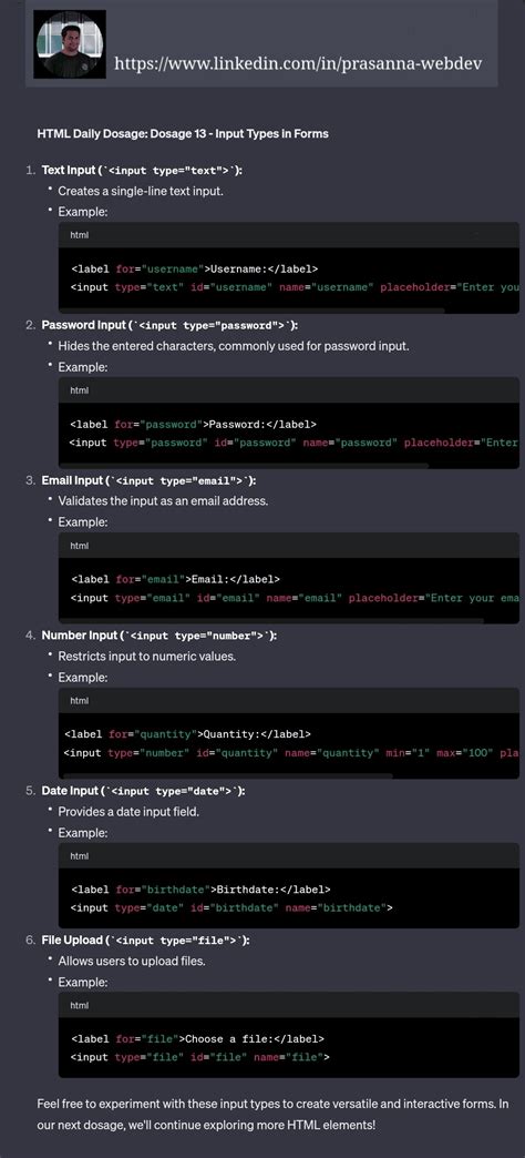 Learn About Input Types In Html Forms Prasanna D Posted On The Topic