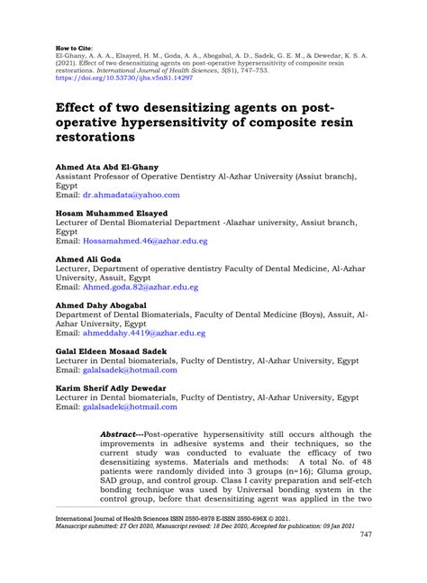 Pdf Effect Of Two Desensitizing Agents On Post Operative Hypersensitivity Of Composite Resin