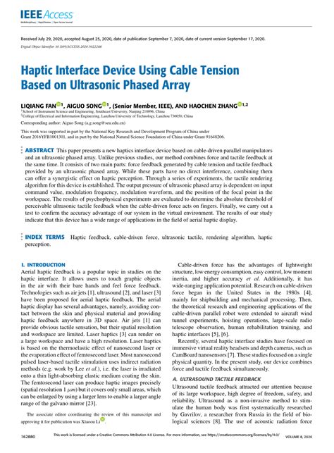 Pdf Haptic Interface Device Using Cable Tension Based On Ultrasonic Phased Array