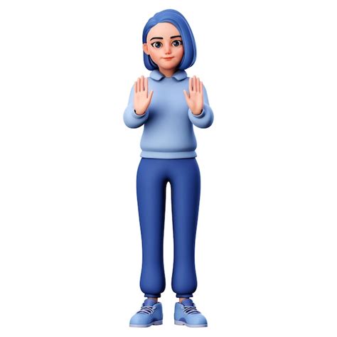 Premium Photo Cute Chubby Cartoon Character With Stop Hand Gesture 3d