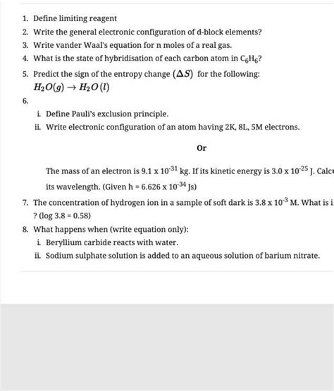 1 define limiting reagent2 write the general electronic configuration