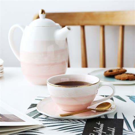 Розов мрамор Керамична чаша за кафе с мляко Чаша за чай с чинийка с